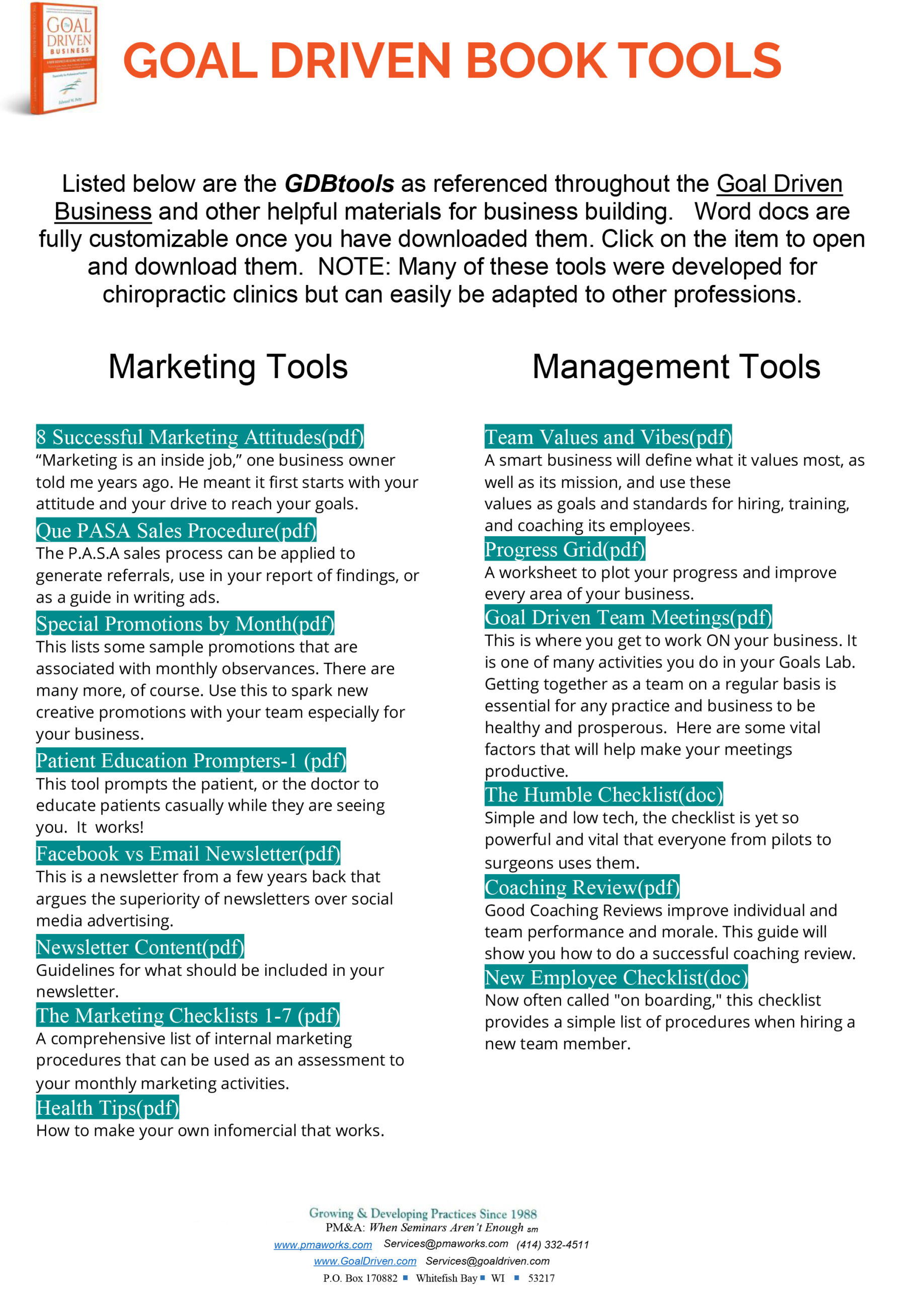 Products/Tools – Chiropractic Practice Development